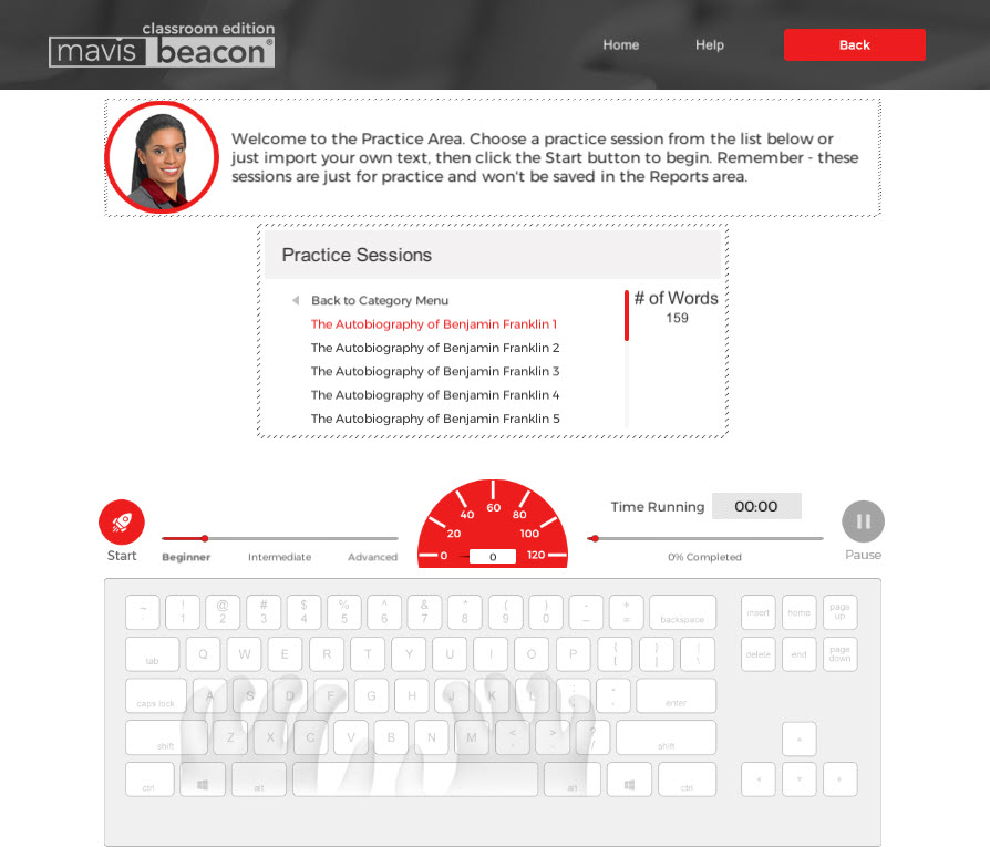 Practice Area - Mavis Beacon Teaches Typing Classroom Edition Userguide
